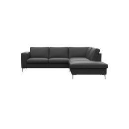 Ecksofa FLEXLUX "Fiore, L-Form", schwarz (deep schwarz), B:241cm H:85cm T:225cm, 100% Echteder, Sofas, Ecksofa, breite Armlehnen, F&uuml;&szlig;e alufarben, B/T 241/225 cm, Kaltschaum im Sitz