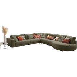 Ecksofa 3C CANDY "Enisa II, bequem und komfortabel, Mega Familiensofa, L-Form", gr&uuml;n (oliv), B:225cm H:86cm T:395cm, 100% Polyester, Sofas, Ecksofa, incl. 3 Flatterkissen, wahlweise mit Flecken-Schutz-Bezug Easy care
