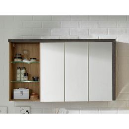 Spiegelschrank Welltime "Bilbao", grau (beton optik, eiche riviera honig), B:123cm H:71cm T:18cm, FSC-zertifizierter Holzwerkstoff, Schr&auml;nke, Spiegelschrank, Badezimmerschrank mit 2 Glasb&ouml;den und 9 F&auml;chern - (B/T/H) 123/18/71 cm