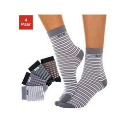 H.I.S. Basicsocken H.I.S, Damen, Gr. 39-42, bunt (grau, schwarz, dunkelgrau, schwarz, hellgrau, rot, schwarz), Baumwolle, Elasthan, Polyamid, geringelt, elastisch, Socken Basicsocken, mit eingestricktem Markenlogo