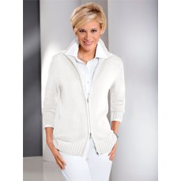 Strickjacke Casual Looks, Damen, Gr. 50, wei&szlig; (wollwei&szlig;), 50% Baumwolle, 50% Polyacryl, unifarben, figurumspielend, Strickjacken Strickjacke