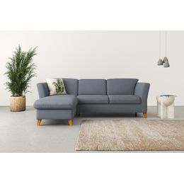 Ecksofa Home Affaire "Trelleborg L-Form", blau (blaugrau), B:249cm H:86cm T:162cm, 100% Polyester, Sofas, Ecksofa, Federkern-Polsterung, wahlweise mit Bettfunktion und Bettkasten