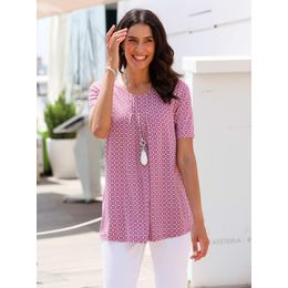 Tunikashirt Inspirationen "Tunikashirt", Damen, Gr. 46, lila (erika, wei&szlig;, bedruckt), 95% Viskose, 5% Elasthan, bedruckt, gemustert, mehrfarbig, Rundhals, Shirts Tunikashirt