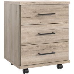 Rollcontainer wimex "Home Desk", braun (san remo eiche nachbildung), B:46cm H:58cm T:40cm, Holzwerkstoff, Rollwagen, Rollcontainer, mit 3 Schubladen, 46cm breit, 58cm hoch
