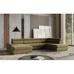 Sit & More Wohnlandschaft SIT & MORE "U-Form", gr&uuml;n (olive), B:345cm H:79cm T:213cm, 100% Polyester, Sofas, Wohnlandschaft, mit verstellbaren Kopfteilen, wahlweise mit Bettfunktion