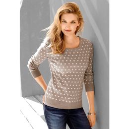 Strickpullover Inspirationen "Pullover", Damen, Gr. 40, grau (taupe, wei&szlig;, getupft), 100% Polyacryl, gemustert, mehrfarbig, figurumspielend, Pullover Strickpullover