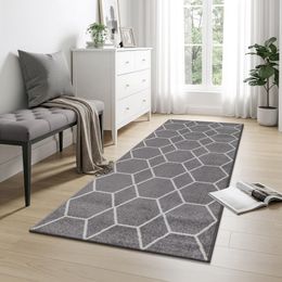 Teppich Sanat "Trellis", grau, B:80cm H:10mm L:200cm, Kunstfaser, Teppiche, Teppich, Kurzflor, skandi, boho, auch als L&auml;ufer und in rund