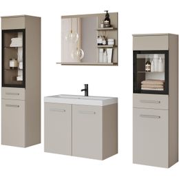 Badm&ouml;bel-Set Welltime "MADRIT", beige (kaschmir), B:120cm H:131,5cm T:34,5cm, Holzwerkstoff, Kastenm&ouml;bel-Sets, Badm&ouml;bel-Set, Waschtisch inkl. Waschbecken, Badschrank, Hochschrank, Spiegel