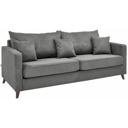 3-Sitzer Home Affaire "Renesse", grau, B:203cm H:90cm T:90cm, Samtvelours 100% Polyester;Luxus-Microfaser ALTARA NUBUCK (100% Polyester), Sofas, 3-Sitzer, lose Kissen, Keder an Sitzkissen