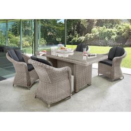 Garten-Essgruppe Destiny "MALAGA LUNA", wei&szlig; (vintage wei&szlig;), Polyester, Sitzm&ouml;bel-Sets, Garten-Essgruppe, Polyrattan, 4 Sessel + Tisch 200x100x75cm, inkl. Auflagen