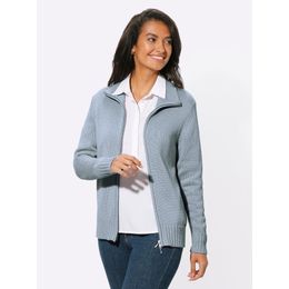 Strickjacke Casual Looks, Damen, Gr. 46, blau (eisblau), 50% Baumwolle, 50% Polyacryl, unifarben, figurumspielend, Strickjacken Strickjacke