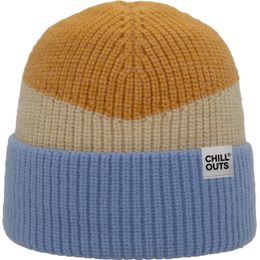 Beanie Chillouts "Natascha Hat", Damen, curry, blau, Materialmix, M&uuml;tzen Beanie, Moderne Rippstrickbeanie in Blockfarben