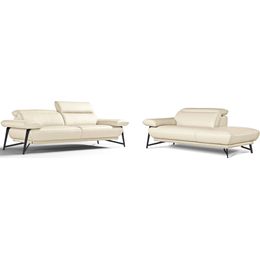 Sofa Egoitaliano "Anais, Design mit hohem Sitzkomfort, Fu&szlig;farbe schattengrau", beige (cremewei&szlig;), Sofas, Leder BULL, Ottomane Armlehne links, Sofa, Set, Kopfteil verstellbar, Leder BULL, cremewei&szlig;