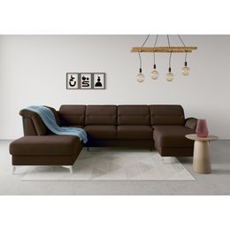 Sit & More Wohnlandschaft SIT & MORE "Sinatra U-Form", braun (dunkelbraun), B:326cm H:85cm T:220cm, 100% Polyester, Sofas, Wohnlandschaft, optional mit Kopfteilverstellung und Armteilfunktion etc.
