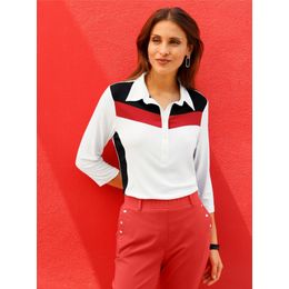 Poloshirt Inspirationen "Poloshirt", Damen, Gr. 42, wei&szlig;, schwarz, gemustert, 95% Viskose, 5% Elasthan, gemustert, mehrfarbig, Shirts Poloshirt