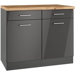 Unterschrank KOCHSTATION "KS-Milan", grau (grau hochglanz), B:100cm H:86cm T:60cm, MDF, Schr&auml;nke, Unterschrank, Unterschrank 100 cm, matte oder hochgl&auml;nzende Fronten