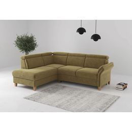 Ecksofa Home Affaire "Glendale, L-Form", olive, B:247cm H:84cm T:193cm, 100% Polyester, Sofas, Ecksofa, inkl. Kopfteilverstellung, wahlweise mit Vorziehsitz und Bettkasten