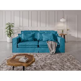 4-Sitzer Home Affaire "ALISSAS mit vielen Kissen, Biesen an den Kissen", blau (t&uuml;rkis), B:240cm H:94cm T:146cm, 92% Polyester, 8% Nylon, Sofas, 4-Sitzer, Hussenoptik, mit kleinen Taschen an der Seite zum Verstauen