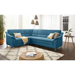 Sit & More Ecksofa SIT & MORE "Cardoso L-Form", blau (azur), B:249cm H:90cm T:209cm, Flachgewebe (100% Polyester);Struktur (100% Polyester);Luxus-Microfaser (90% Polyester, 10% Polyamid), Sofas, Ecksofa, mit Federkern, wahlweise mit Bettfunktion und Schubkasten
