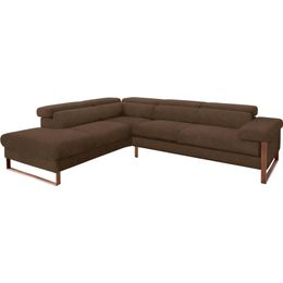 Ecksofa W.Schillig "finn, Designsofa mit tollem Sitzkomfort, bequem, L-Form", braun (mocca s37), B:281cm H:71cm T:230cm, Flachgewebe S22 (100% Polyester);Stoff S37 (100% Polyester);Longlife Xtra-Leder Z59: Glattleder mit modischer Pr&auml;gung. Hautst&auml;rke 0, 9 - 1, 1 mm, Sofas, Ecksofa, German Design Award 2016, Fu&szlig;gestell Nussbaum natur, Breite 281 cm