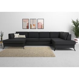 Sit & More Wohnlandschaft SIT & MORE "Olsen U-Form", schwarz, B:335cm H:88cm T:201cm, 98% Polyester 2%Polyamid, Sofas, Wohnlandschaft, inklusive Sitztiefenverstellung, wahlweise mit Bettfunktion, 15cm hoch