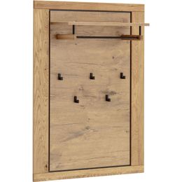 Garderobenpaneel MCA LIVING "Greno Garderobenpaneel Wandgarderobe", braun (eichenfarben), B:80cm H:114cm T:27cm, Holzwerkstoff, Massivholz, Metall, Garderobenpaneele, Garderobenpaneel, Ablageboden, Garderobenstange aus Metall, 5x Kleiderhaken