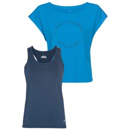 Trainingsshirt FAYN SPORTS "2-tlg. Shirt & Top", Damen, Gr. 40/42, blau (royalblau, navy), Jersey, Obermaterial: 60% Baumwolle, 40% Polyester. Oberes Obermaterial: 95% Polyester, 5% Elasthan, unifarben, bequem h&uuml;ftlang, Rundhals, Shirts Trainingsshirt, Top mit Ringerr&uuml;cken