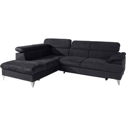 Ecksofa COTTA "Caluso L-Form", grau (lava), B:256cm H:74cm T:208cm, Kunstleder SOFTLUX;NaturLEDER (echtes Rindsleder);Microfaser PRIMABELLE (100% Polyester), Sofas, Ecksofa, mit Kopfteilverstellung, wahlweise mit Bettfunktion & Bettkasten