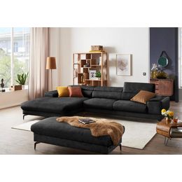 Ecksofa W.Schillig "piedroo, Designsofa mit tollem Sitzkomfort, bequem und elegant, L-Form", grau (anthrazit s37), B:343cm H:70cm T:193cm, Stoff S37 (100% Polyester): Luxus-Microfaser in Lederoptik, Sofas, Ecksofa, Kopfteilverstellung, wahlweise mit Sitztiefenverstellung, Breite 343cm