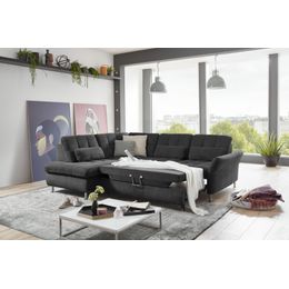 Ecksofa DIE PLANBAR "MP-IN20016 L-Form mit Federkern-Polsterung", schwarz, B:242cm H:87cm T:116cm, 100% Polyester, Sofas, Ecksofa, wahlweise mit Kopfst&uuml;tzen und Bettfunktion, mit Federkern-Polsterung