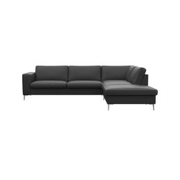 Ecksofa FLEXLUX "Fiore, super Sitzkomfort durch Kaltschaum im Sitz, L-Form", schwarz (deep schwarz), B:273cm H:85cm T:225cm, 100% Echteder, Sofas, Ecksofa, breite Armlehnen, F&uuml;&szlig;e Alu