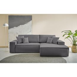 Ecksofa OTTO HOME "FINNLEY, L-Form 257 cm, Schlafsofa", grau (anthrazit), B:267cm H:85cm T:167cm, Bezugstoff 100% PES ;Atmungsaktives Gewebe ;Easy Clean ;Gramatur 340g/ qm +/- 5%, Sofas, Ecksofa, mit Bettkasten, in Boucl&eacute;, Struktur fein und Mega Cord