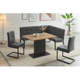 Eckbankgruppe OTTO HOME "Geranie, Sitzgruppe, Eckbank inkl. Stauraum, Esstisch, 2 Freischwinger", grau, B:180cm H:80,5cm T:61,5cm, MDF, Metall, Polyester, Sitzm&ouml;bel-Sets, Eckbankgruppe, mit und ohne Stauraum w&auml;hlbar