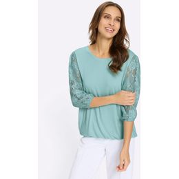 3/4-Arm-Shirt Lady "Spitzen-Shirt", Damen, Gr. 46, mint, 95% Viskose, 5% Elasthan, unifarben, Rundhals, Shirts 3/4-Arm-Shirt