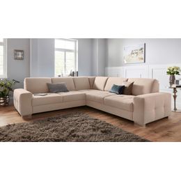 Sit & More Ecksofa SIT & MORE "Santorini L-Form", beige, B:276cm H:82cm T:271cm, Struktur (100% Polyester);Struktur fein (95% Polyester, 5% Polyamid), Sofas, Ecksofa, mit Federkern und Sitztiefenverstellung, wahlweise mit Bettfunktion