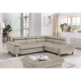 Ecksofa COTTA "Komaris L-Form, B: 249 cm", grau, B:249cm H:72cm T:100cm, Microfaser PRIMABELLE (100% Polyester);Kunstleder SOFTLUX;Feinstruktur (100% Polyester);Kunstleder SOFTLUX/Struktur (100% Polyester);NaturLEDER, Sofas, Ecksofa, mit Kopfteilverstellung, optional Bettfunktion, Bettkasten & Licht
