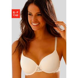 Schalen-BH Lascana "Nina Dessous", Damen, Gr. 70, Cup E, beige (creme), Spitze, Obermaterial: 80% Polyamid, 20% Elasthan, BHs Schalen-BH, mit B&uuml;gel, mit nahtlosen Cups und Spitze seitlich, Dessous