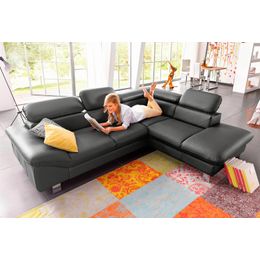 Ecksofa COTTA "Driver L-Form", grau (fango), B:268cm H:73cm T:214cm, Kunstleder SOFTLUX;LEDER BEEFY (ein abgedecktes Spalt-Rindsleder) im Sitz und R&uuml;cken (Korpus in Kunstleder);Luxus-Kunstleder;Leder Pampas (echtes Rindsleder) im Sitz und R&uuml;cken (R&uuml;ckseite mit Spannstoff bezogen), Sofas, Ecksofa, mit Kopfteilverstellung, wahlweise mit Bettfunktion & Bettkasten