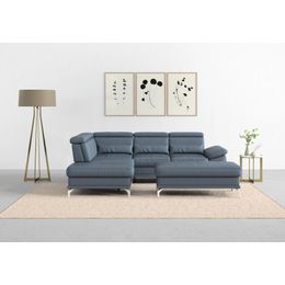 Sit & More Ecksofa SIT & MORE "Cabrio L-Form, B: 274 cm, mit Sitztiefen-, Arm- & Kopfteilverstellung", blau (graublau), B:274cm H:87cm T:230cm, Sofas, Ecksofa, 3 Nierenkissen, Federkern, optional Bettfunktion und Stauraum