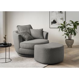 Drehsessel Home Affaire "MAISIE, Love Seat XXL Lese-Sessel, Big-Sessel mit Hocker", grau (mittelgrau), B:120cm H:86cm T:173cm, Sessel, Drehsessel, Set in MEGA CORD und Web-Velours, drehbar 360 Grad
