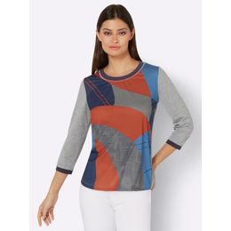 CR&Eacute;ATION L Print-Shirt CREATION L "Druck-Shirt", Damen, Gr. 38, grau (grau, terra, bedruckt), 50% Baumwolle, 50% Modal, &Auml;rmel:70% Baumwolle, 30% Polyester, gemustert, meliert, Rundhals, Shirts Print-Shirt
