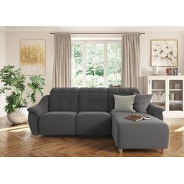 Ecksofa Home Affaire "Boston L-Form", grau, B:254cm T:170cm, Struktur (100% Polyester);Luxus-Microfaser Florence (100% Polyester);Chenille (100% Polyester);NaturLEDER (reines Rindsleder), Sofas, Ecksofa, Kopfteilverstellung an jeder Sitzfl&auml;che, wahlweise Relaxfunktion