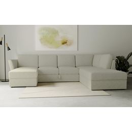 Wohnlandschaft Home Affaire "Lavars Schlafsofa", beige, B:310cm H:90cm T:226cm, 62% Polypropylene, 38% Polyester, Sofas, Wohnlandschaft, mit Bettfunktion und Stauraum, in zwei verschiedenen Bezugsqualit&auml;ten