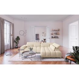 Ecksofa COTTA "Orion L-Form", ivory, B:310cm H:70cm T:225cm, 100% Polyester, Sofas, Ecksofa, mit Kopfteilverstellung & 5 Nierenkissen