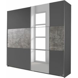Schwebet&uuml;renschrank Rauch "Prenzlau", grau (graumetallic, beton, optik), B:218cm H:210cm T:59cm, Holzwerkstoff, Schr&auml;nke, Schwebet&uuml;renschrank, mit Spiegel