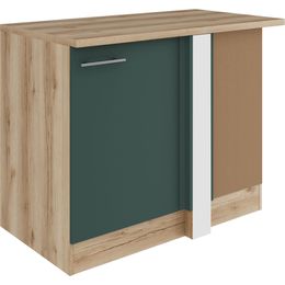 Eckunterschrank Optifit "Bella", gr&uuml;n (steingr&uuml;n, wildeiche, wildeiche), B:100cm H:84,8cm T:60cm, Holzwerkstoff, Schr&auml;nke, Eckunterschrank, Breite 100 cm, zur Weitergestaltung mit einem Geschirrsp&uuml;ler