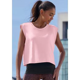 active by Lascana 2-in-1-Shirt LASCANA ACTIVE "Tropical", Damen, Gr. M (40/42), rosa (rosa, schwarz), Obermaterial: 66% Polyester, 29% Viskose, 5% Elasthan, unifarben mit Farbeinsatz, figurumspielend h&uuml;ftlang, Rundhals, Rippb&uuml;ndchen, Shirts 2-in-1-Shirt, im doppellagigen Look, Topseller