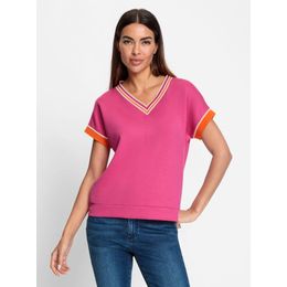 V-Shirt Heine "Shirt", Damen, Gr. 34, bunt (fuchsia, orange), 50% Modal, 44% Polyester, 6% Elasthan, gemustert, unifarben, V-Ausschnitt, Shirts V-Shirt