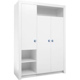 Dreht&uuml;renschrank Begabino "Paula Kinderzimmerschrank Kleiderschrank", wei&szlig;, B:137cm H:195,5cm T:56cm, Dekorfolie, Schr&auml;nke, Dreht&uuml;renschrank, 3-trg. Wei&szlig;, Schrank mit offenen F&auml;cher