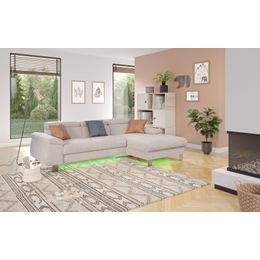 Ecksofa COTTA "Komaris L-Form, B: 244 cm", grau (elephant), B:244cm H:72cm T:166cm, 100% Polyester, Sofas, Ecksofa, mit Kopfteilverstellung, optional Bettfunktion, Bettkasten & Licht